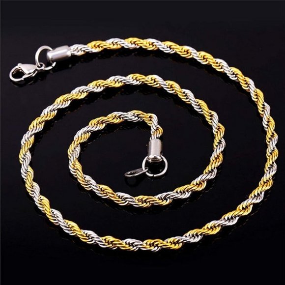 Accessories | 3 Mens 18k Gold Diamond Cut Rope Chain Necklace Two Tone ...